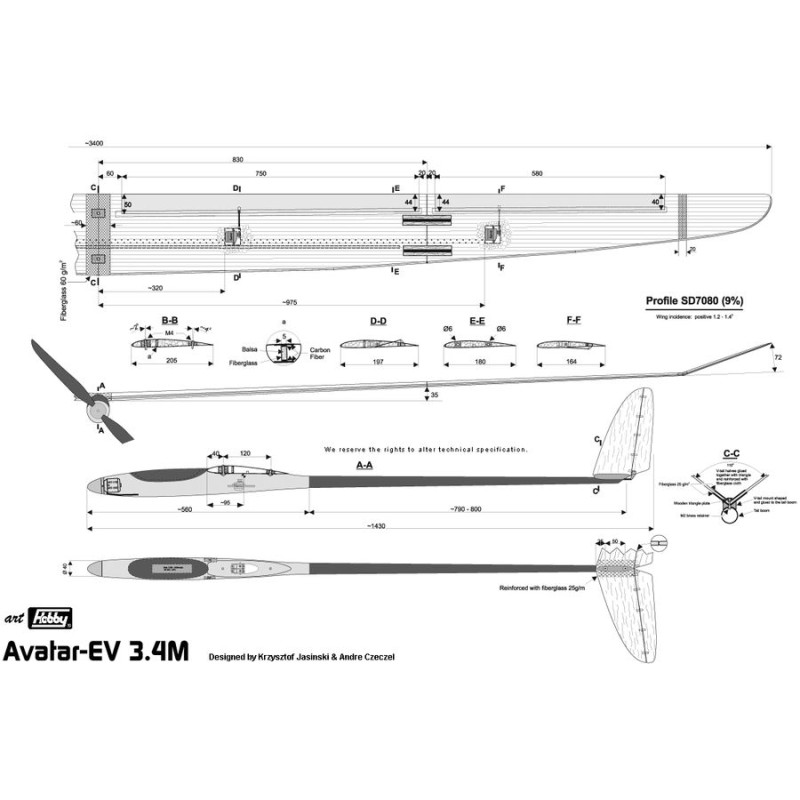 ART SZYBOWIEC AVATAR-EV F5J / 3400 mm ELEKTRO (0093)